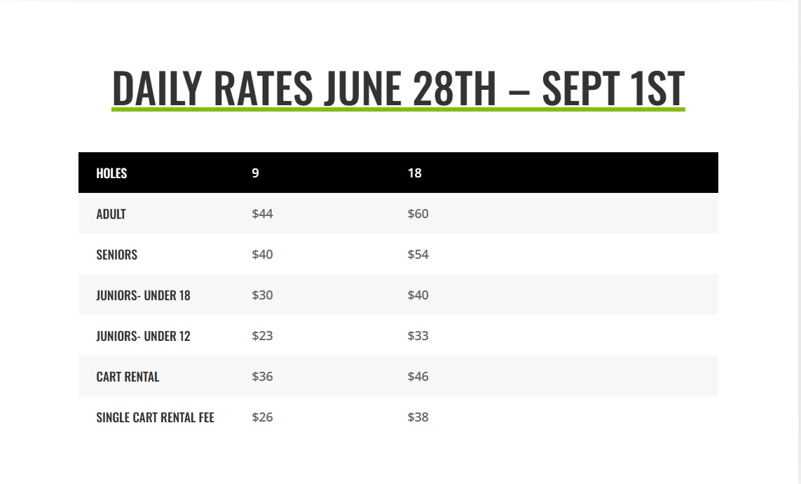 Beauty Bay Rates - Greenfees and Memberships 2021 season